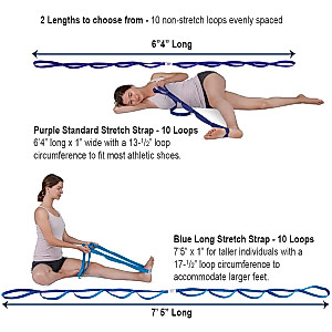 Stretch Strap with Loops for Physical Therapy, Flexibility, Range of Motion and Workouts with Exercise Book. Non-Elastic Band for Yoga, Pilates. Stretch Out Hamstring, Knee, calf, Back, Shoulder