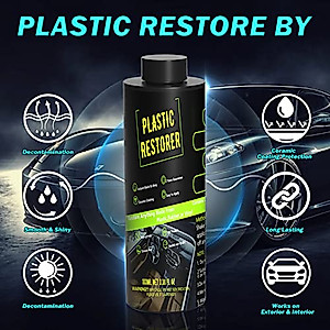 Plastic Restorer for Cars, Ceramic Trim Coat Kit Quick Plastic Trim Restorer, Automotive Interior Plastic Part Ceramic Coating with Sponge and Nozzle, Resists Water, UV Rays, Dirt, Not Dressing, 200ml