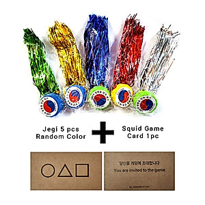GASHINA STORY Jaegi with The bell (Jegi chagi) Korean Old Game 5 pcs + Korean Game Invitation Card 1P - Kick Shuttlecock, Hackysack (Random Color) 제기차기