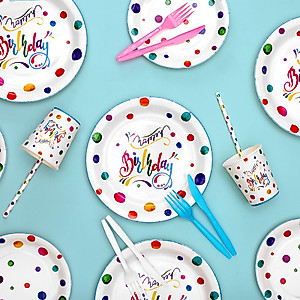 189PCS Birthday Plates and Napkins Party Supplies, Happy Birthday Plates Serve 24, Includes Happy Birthday Plates,Napkins,Tablecloth,Cups,Straws,Knives & Forks,Balloons for Kids Birthday Decorations