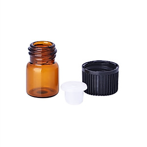 Enslz Mini Essential Oil Bottles Empty Sample bottle 1ml(1/4 dram) 2ml (5/8 dram) Amber Glass Bottle with Orifice Reducer and cap, With 2 Free Transfer Eye droppers(50 Pcs) (1ml)