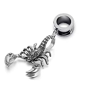 WEGB Scorpion Pendant Ear Plugs，Stainless Steel Tunnel Plug Gauge Earrings for Stretched Ears