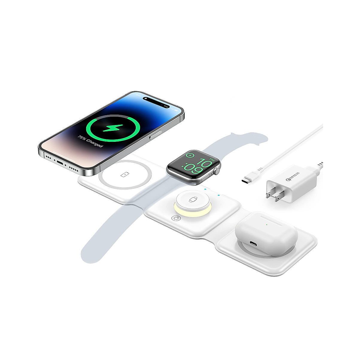 3 in 1 Foldable Wireless Charger, Wireless Charging Station for iPhone 15/14/13/12/11 Pro Max/X/XS, Fast Magnetic Travel Wireless Charging Pad for AirPods 3/2/Pro Apple Watch