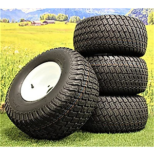 (Set of 4) White Steel Wheels with 18x9.50-8 4 Ply Turf Tires for Golf Cart and Lawn and Garden Equipment