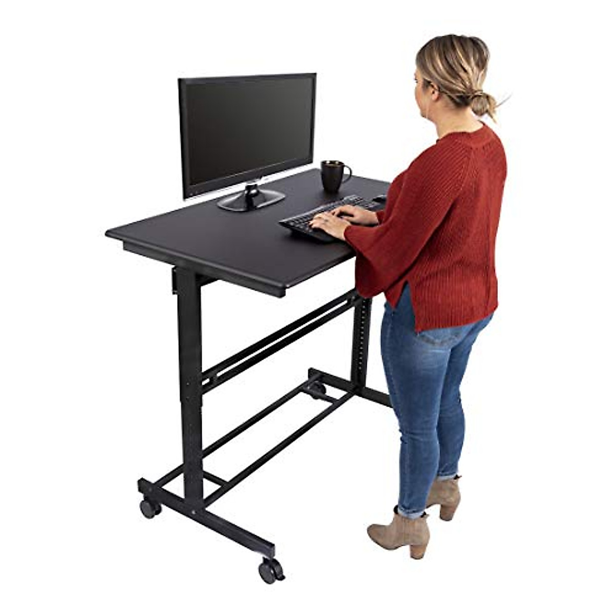 Stand Up Desk Store Rolling Adjustable Height Standing Desk Computer Workstation (Black, 48" Wide)