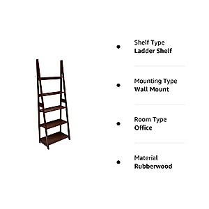 Amazon Basics Modern 5-Tier Ladder Bookshelf Organizer, Solid Rubberwood Frame - Espresso Finish