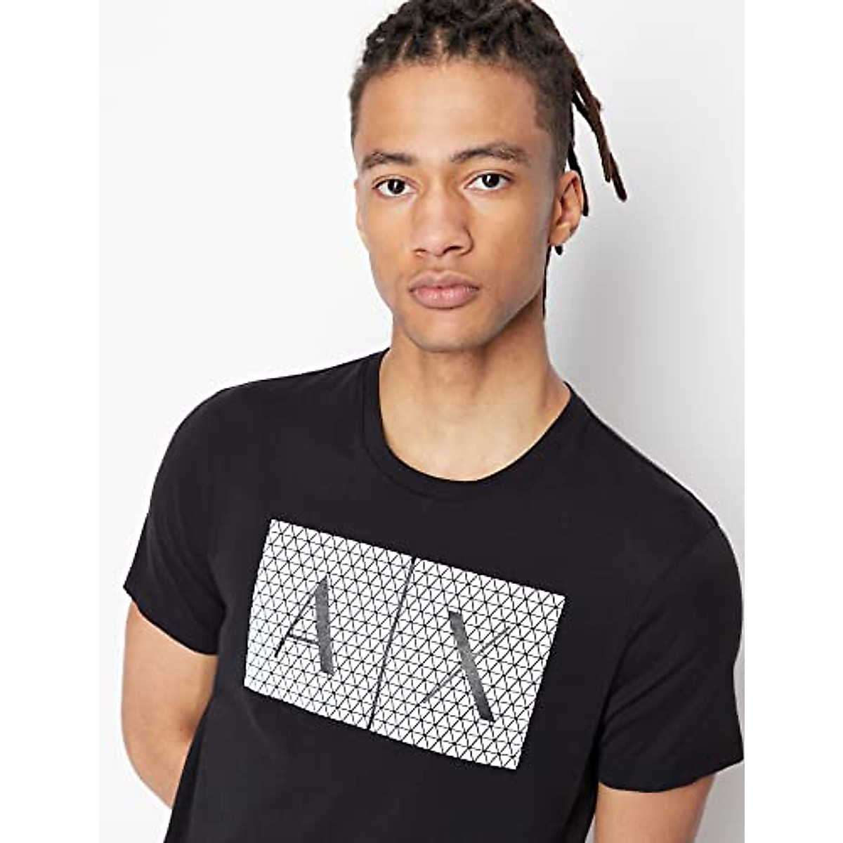 A|X ARMANI EXCHANGE mens Crew Neck Logo Tee T Shirt, Grid Logo Black, Small US