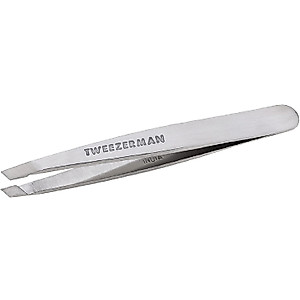 Tweezerman Mini Slant Tweezer - Tweezers for Eyebrows, Travel Tweezers for Eyebrows, Facial Hair, Ingrown Hair (Classic Stainless)