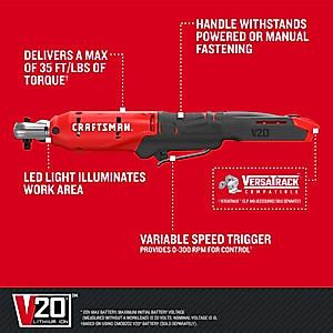 CRAFTSMAN V20 Cordless Ratchet Wrench, 1/4" Drive, 35 Ft-lbs of Torque, Bare Tool Only (CMCF934B)