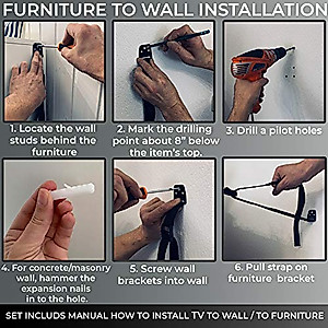 Family Care Metal Anti Tip Furniture Straps/TV Safety Straps (4 Pack+Gift) Kit -Secure 400lb- Earthquake Straps for Bookcases - Furniture Wall Anchors for Baby Proofing - Anti Tip Furniture Anchors