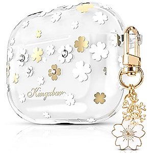 KINGXBAR for AirPods 3rd Generation Case for Women Clear Bling Cute Floral iPods 3rd Protective Cover for Apple AirPods 3 Charging Case with Keychain Accessories Flowers