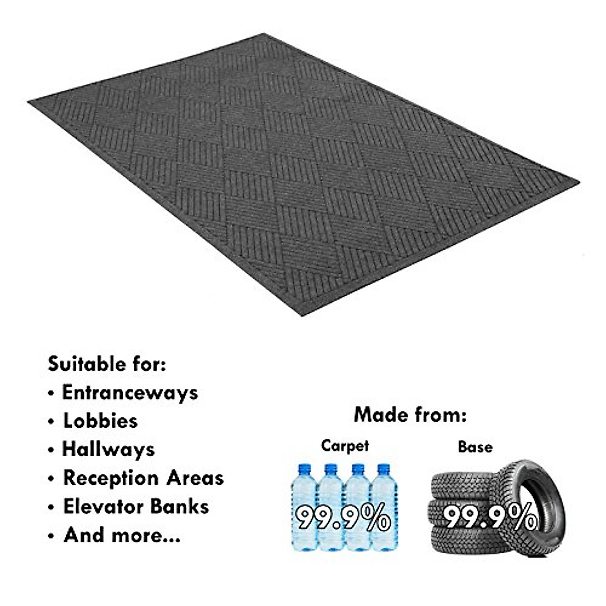 Guardian EcoGuard Diamond Indoor Wiper Floor Mat, Recycled Plactic and Rubber, 4'x6', Charcoal Black,EGDFB040604