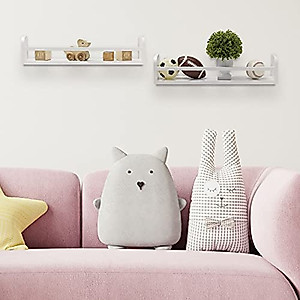 MELANNCO Floating Arc Wall Shelves with Rail for Nursery, Bedroom, Living Room, Kitchen, Set of 2, White