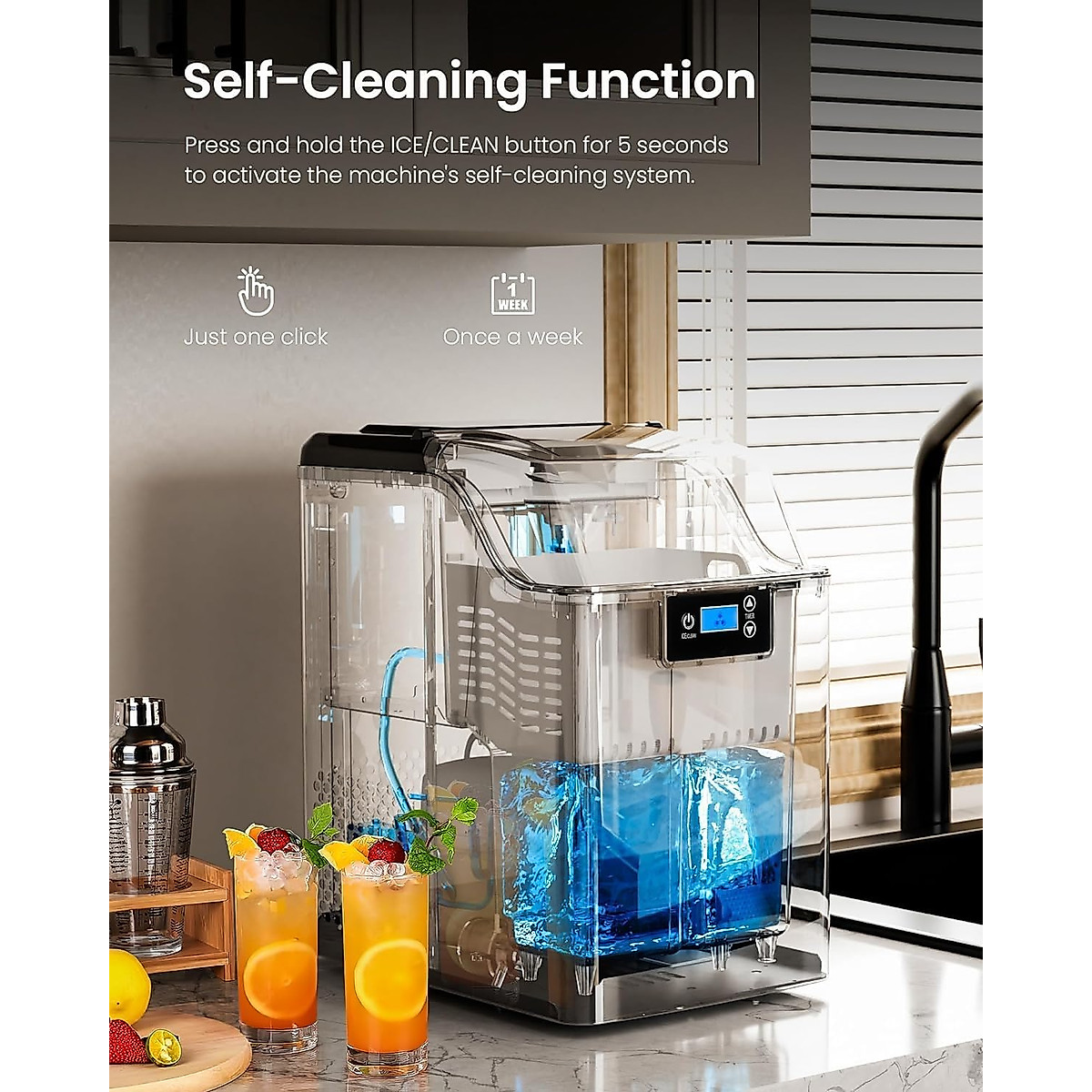 Nugget Ice Maker Countertop, 45lbs/Day Pellet Ice Maker Machine with 24H Timer, Self-Cleaning Pebble Countertop Ice Maker with Crushed Ice for Home Black(Champagne Gold)