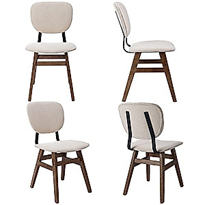 VESCASA Linen Farmhouse Dining Chairs with Curved Back and Seat, Mid Century Modern Upholstered Armless Lounge Chairs with Wood Legs for Kitchen, Dining Room, Set of 4, Cream