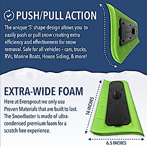 EVERSPROUT Never-Scratch SnowBuster Attachment for Removing Snow from Vehicles (Pole Not Included) | Premium Foam Snow Broom Head | Unique S-Shape Design for Push or Pull Removal | Broom Head Only