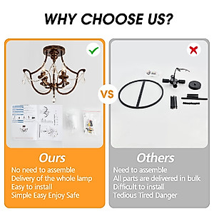 UOFUS Vintage Semi Flush Mount Crystal Chandelier Oil Rubbed Bronze 4-Light Small Metal Ceiling Light Fixture Farmhouse Ceiling Lamp for Foyer Kitchen Entryway Hallway Bathroom Bedroom Dining Room