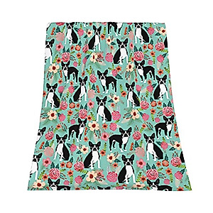Boston Terrier Vintage Flowers Dog Throw Blanket, Ultra Soft Microplush Bed Blanket, All Season Microfiber Fleece Throw for Bed Chair Sofa Couch Bedroom 60"X50"