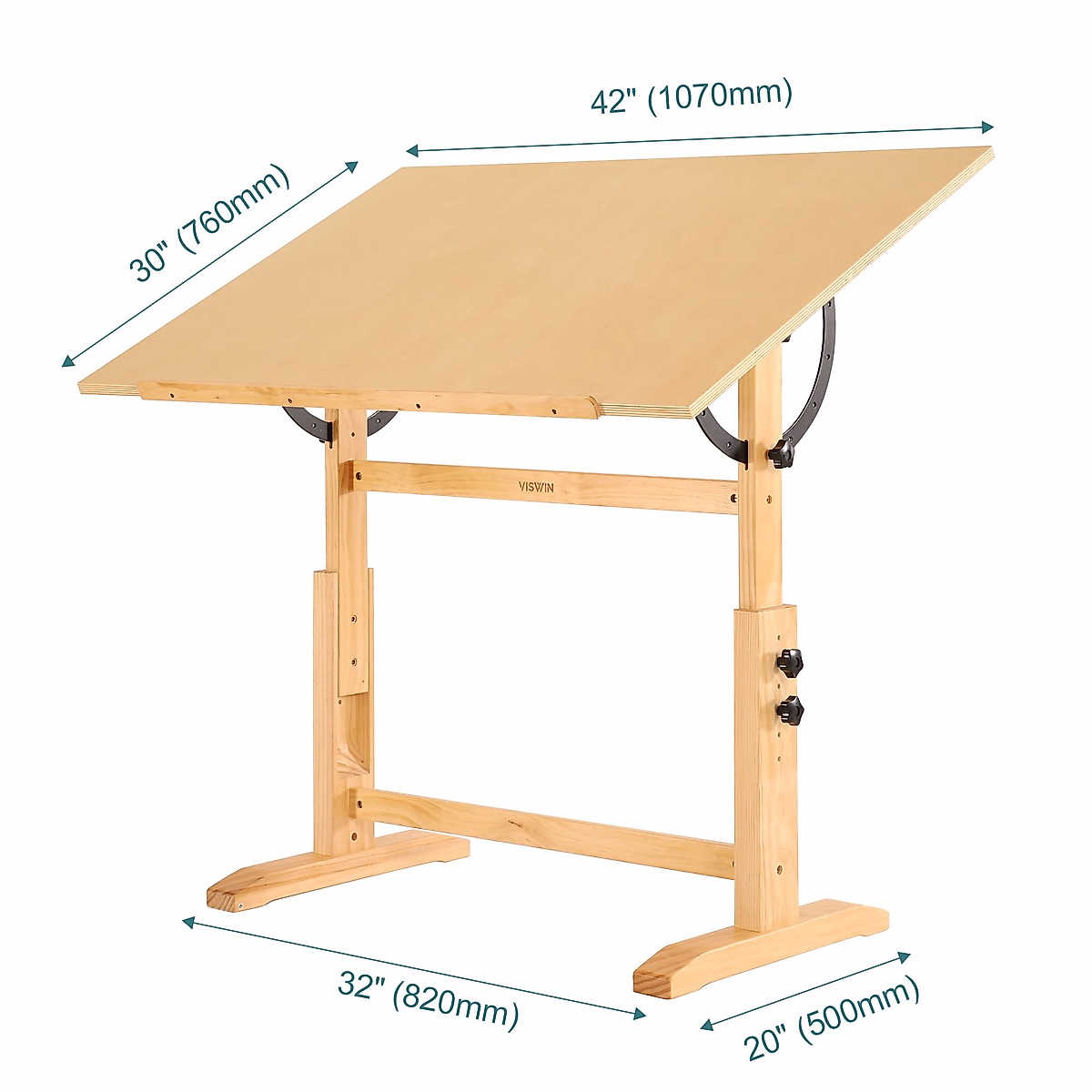 VISWIN 30" x 42" Extra-Large Artist Drafting Table, Adjustable Height & Angle, Solid Pine Wood Drawing Table, Art Table for Adults, Tilts Flat, Craft Table for Painting, Writing, Reading