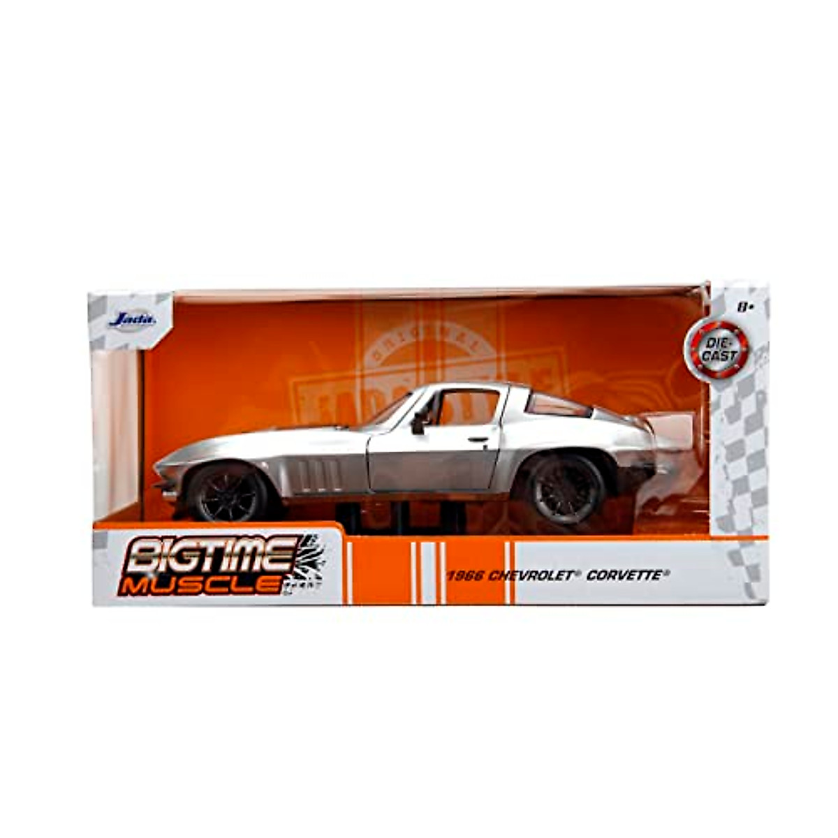 Big Time Muscle 1:24 1966 Chevrolet Corvette Stingray Die-Cast Car, Toys for Kids and Adults(Silver)