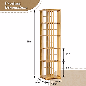Athena Collection Rotating Book Shelf Corner Bookcase, Floorstanding 5-Tier Modern Open Bookshelf Book Case, 360 Display Wood Shelf Book Storage Rack for Office Bedroom Living Room Furniture, Natural