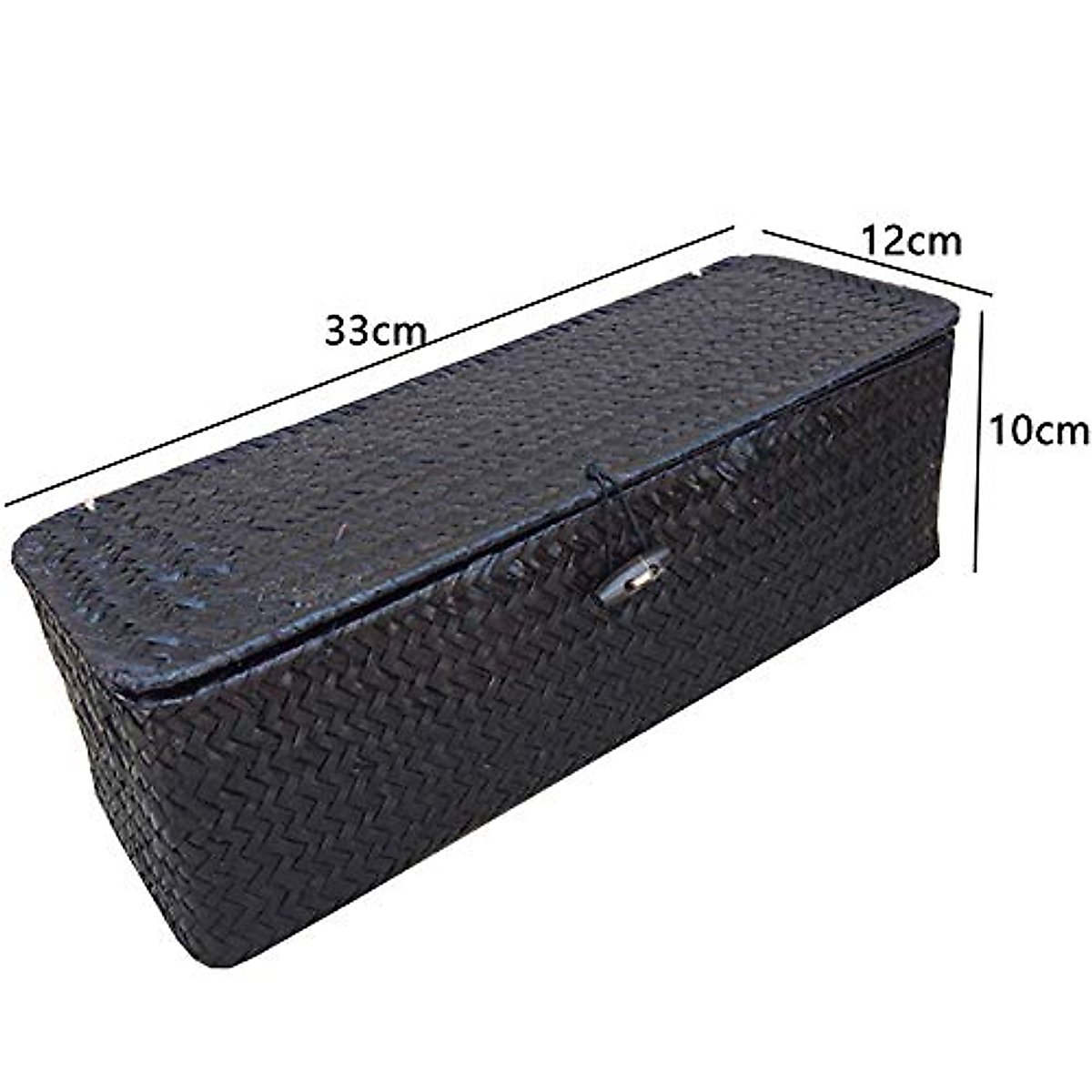 Cusstally 3 Compartment Storage Box Wicker Rattan Basket with Cover Sundries Holder Case Container Desktop Organizer