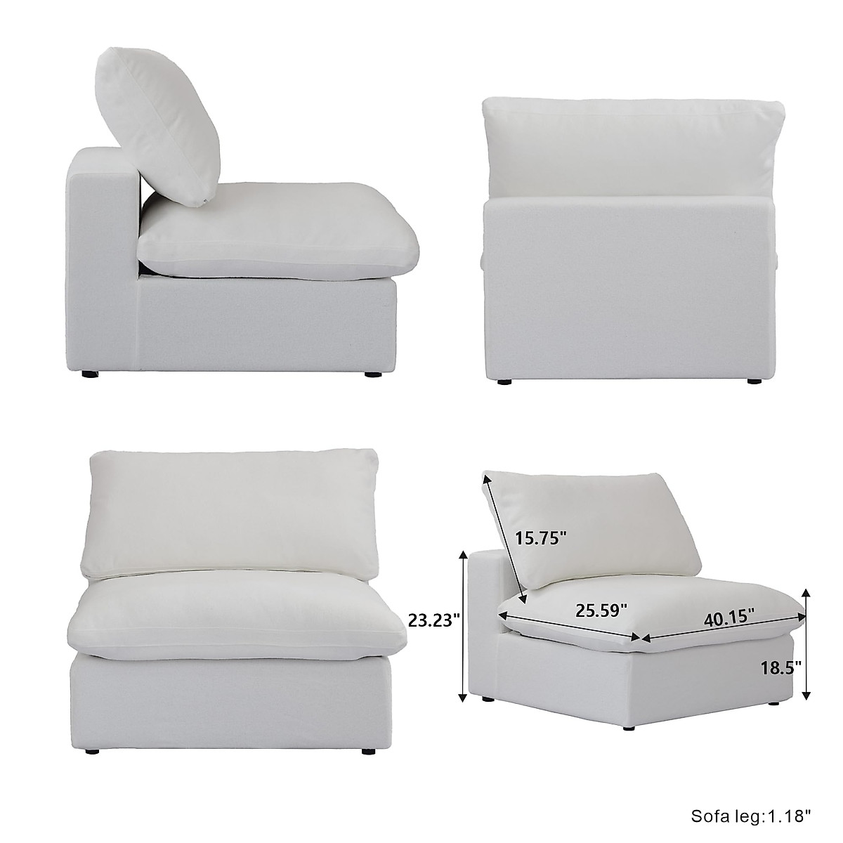 Down Filled Middle Seat,Cloud Modular Sectional Sofa,Minimalist Wide Deep Seat Couches for Office Apartment (White)