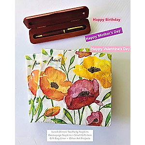 20-ct 13x13 Decorative Napkins for Decoupage Orange Poppy Napkins Mother's Day Floral Napkins Father's Napkins Decorative Paper Napkins Disposable Pretty Flower Lunch Cocktail Napkins Aquarell Poppy