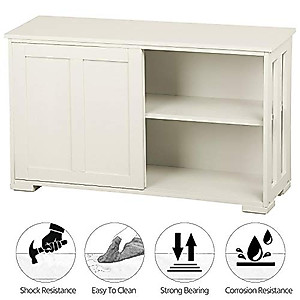 Yaheetech 2pcs Stackable Kitchen Buffet Cabinet Storage Cabinet with Sliding Doors and Adjustable Shelf, Sideboard Console Table Space Saving Kitchen Living Room Dining Room Hallway, Antique White