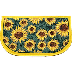 Kashi Home Kitchen Rug, Printed Area Rug, Durable Floor, Door Mat, Farmhouse Non-Slip Carpet Latex Backing Beautiful Design Sunflower 3pc Set (2 18x30 D Shape & 1 20x40)