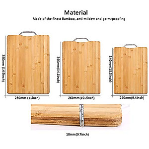 Chambridge 3pcs Bamboo Cutting and Serving Boards for Kitchen, Bamboo Chopping Board for Meat and Chopping Vegetables