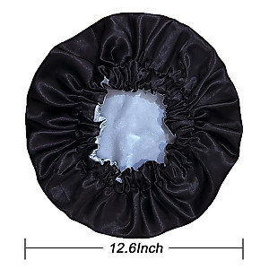 2 Pcs Silk Bonnet for Sleeping Satin Bonnet Double Layer Hair Bonnet for Curly Hair Comforable Hair Wrap Reversible Sleep Cap (Black+Leopard)