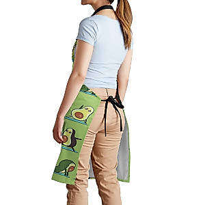 Wisedeal Yoga Avocado Adjustable Bib Neck Apron Polyester with 2 Pockets Cooking Kitchen Aprons for Men and Women Chef, Mom Aunt apron for Christmas Birthday Gifts for Grilling BBQ Chef Apron