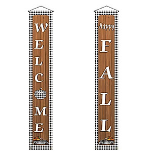 Fall Decoration Outdoor,Buffalo Check Plaid Banner,Fall Hanging Flag Sign Banner,Thanksgiving Farmhouse Indoor Front Porch Door Yard Lawn Sign