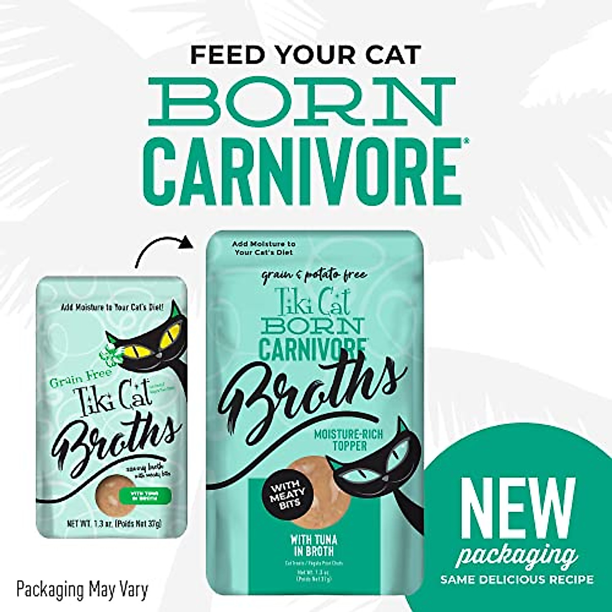 Tiki Cat Born Carnivore Broths, Tuna Recipe, Hydration and Flavor Supplement Cat Food Topper, 1.3 oz. Pouch (Pack of 12)
