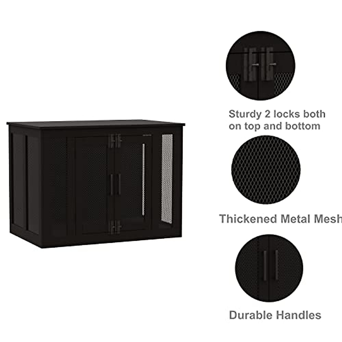Irontar End Table Dog Crate Furniture for Small to Large Dogs, Wooden Dog Kennel with Cushion, Double-Door Dog House, Black MGW001H