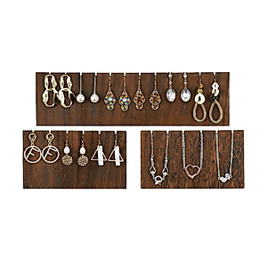 MOOCA Stunning 3-Piece Wooden Jewelry Display Stand Set - Versatile Earring and Pendant Organizer | Elegant Jewelry Stand, Rack, and Holder for Earrings | Holds up to 12 Pairs, Brown Color