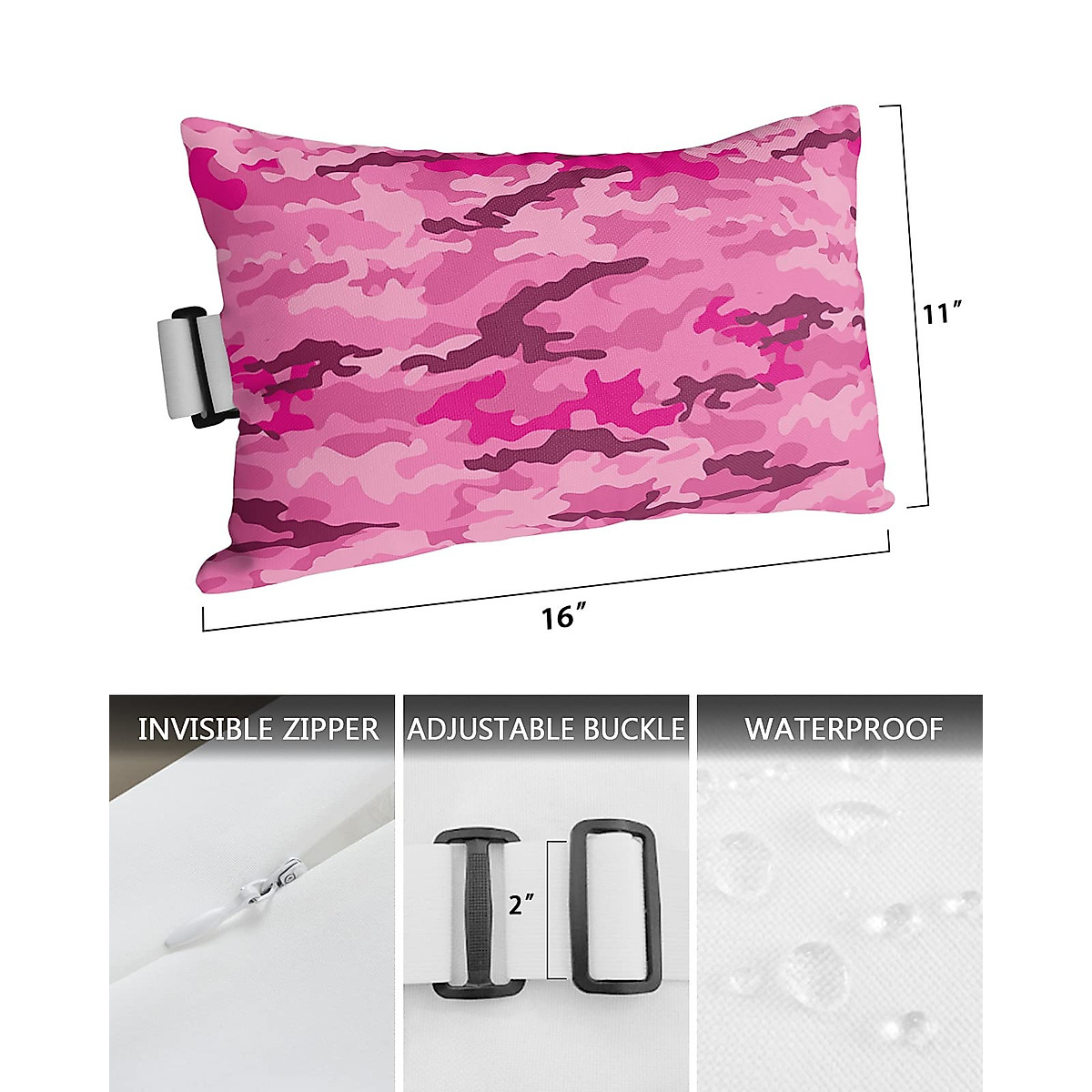 LUSWEET Beach Pillowcases Camouflage Netting Camo Pink Pool Pillowcases 2 Pillow Cases with Adjustable Elastic Tape Band Waterproof Pillowcases Camping Pillow Shams for Outdoor