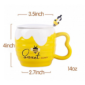 Mozacona Embossed Ceramic Honey Jar Coffee Mug with Lid and Bee Spoon