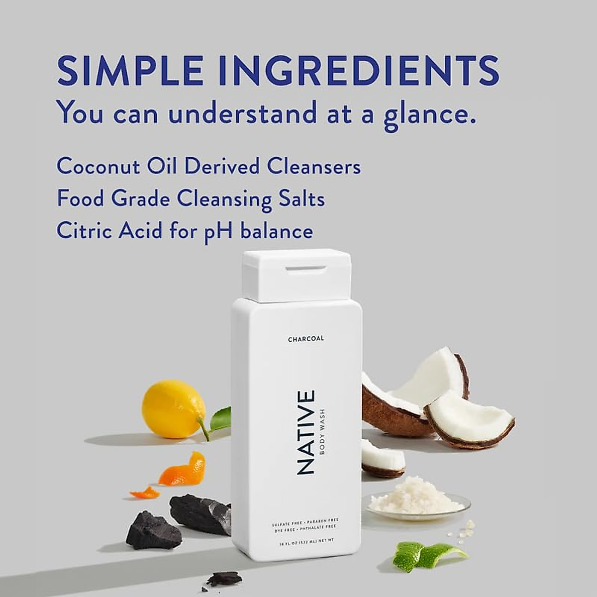 Native Body Wash Contains Naturally Derived Ingredients | For Women & Men, Sulfate, Dye, & Paraben Free Leaving Skin Soft and Hydrated | Charcoal 18 oz - 2 Pk