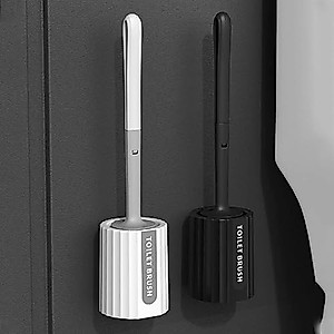 Silicone Toilet Brush Wall Mounted Floor Toilet Bowl Brush Plastic Long Handle Toilet Cleaner Brush and Holder Set
