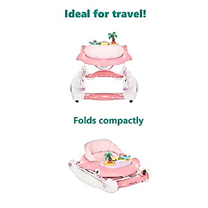 Dream on Me 2-in-1 Aloha Fun Baby Walker in Pink, Easily Convertible Baby Walker, Adjustable Three Position Height Settings, Easy to Fold and Store
