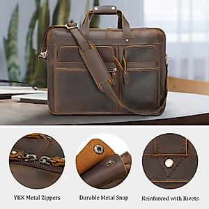 Polare 18.5” Full Grain Leather Laptop Briefcase Messenger Work Bag Overnight Bag For Men X-Large Fits 17.3” Laptop