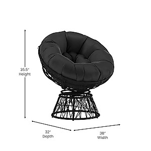 Flash Furniture Bowie Comfort Series Black Swivel Patio Chair with Black Cushion