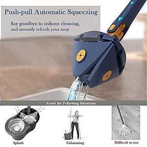 360° Rotatable Adjustable Cleaning Mop, Triangle Microfiber Mop with Long Handle, 6 Replaceable Reusable Washable Mop Pads, mops for Floor/Ceiling/Corner/Glass Cleaning