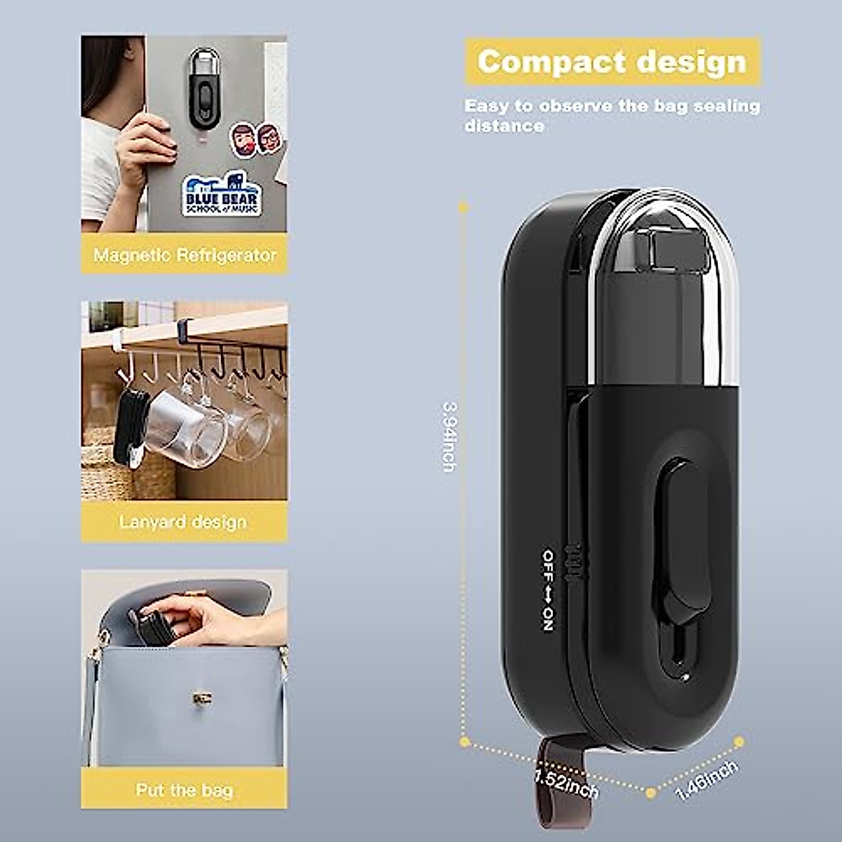 Laeuzn Mini Bag Sealer, Heat Sealer & Cutter 2 in 1 Portable Heat Vacuum Sealer Machine for Plastic Bags Storage Food Snack Cookies Fresh,Kitchen Gadget (Battery Included)