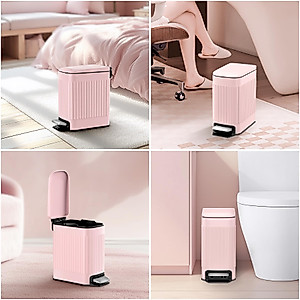 Cesun Small Pink Trash Can for Bathroom, 1.6 Gallon Stainless Steel Garbage Can with Lid, Step Pedal, Cute Wastebasket for Bathroom, Office, Bedroom, RV, Pink