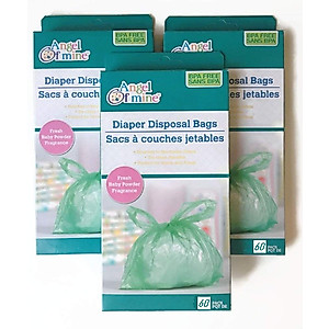 Angel of Mine Diaper Disposal Bags; Fresh Baby Powder Fragrance; 60 Bags per Pack (3 Pack)