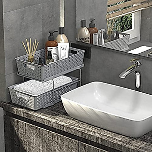 SimpleHouseware 2 Tier Bathroom Organizer Tray Pull-Out Sliding Drawer/Under-Sink Storage, Grey
