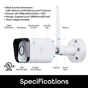 Geeni Hawk 3 HD 1080p Outdoor Security Camera, IP66 Weatherproof WiFi Surveillance with Night Vision, 2-Way Audio, and Motion Detection - Works with Alexa and Google Home, No Hub Required (2-Pack)